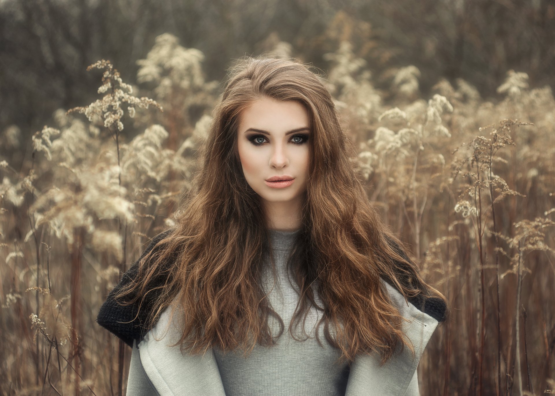 Download Depth Of Field Brunette Blue Eyes Plant Woman Model HD ...