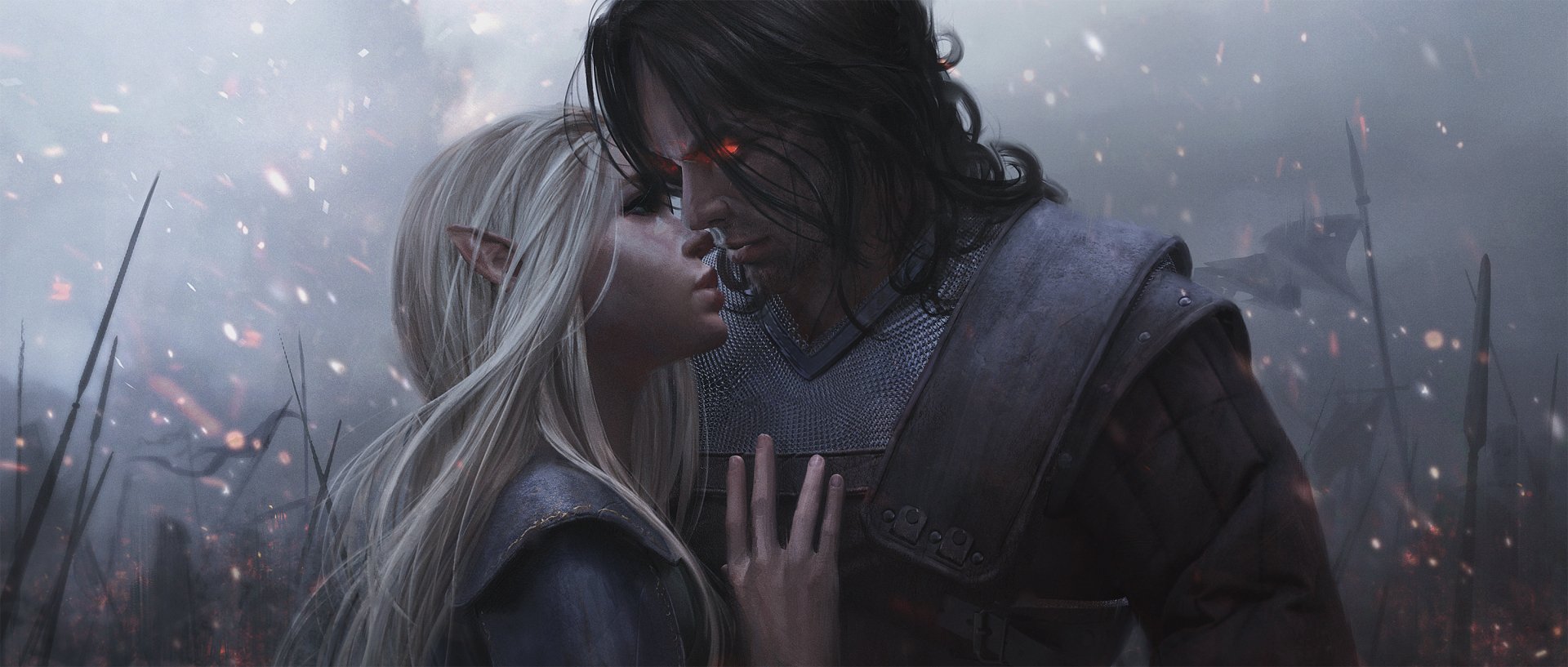 Enchanted Love: A Fantasy HD Wallpaper of Elven Romance by Wacław Wysocki