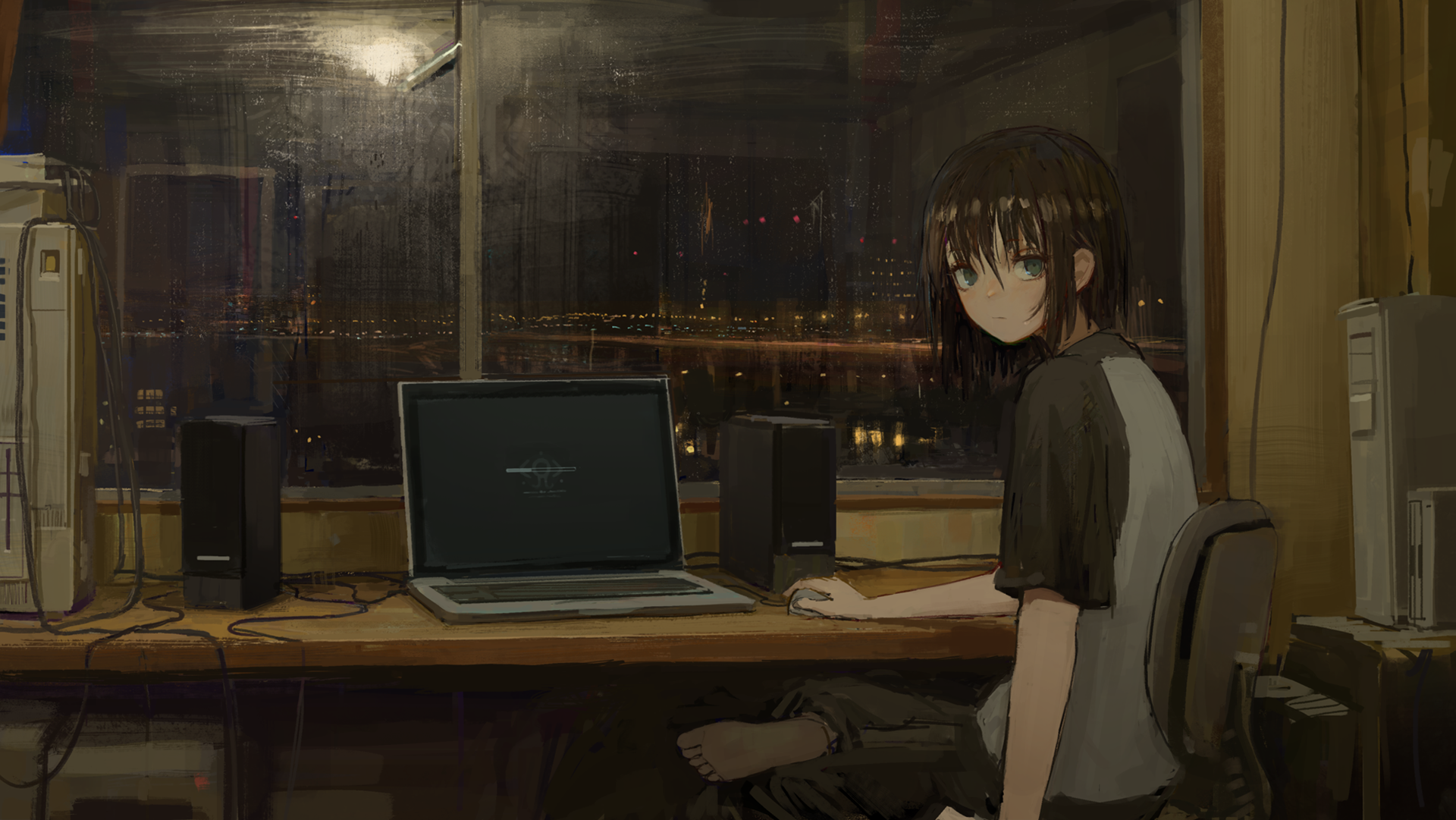 Anime Night Coding HD Wallpaper by しおん