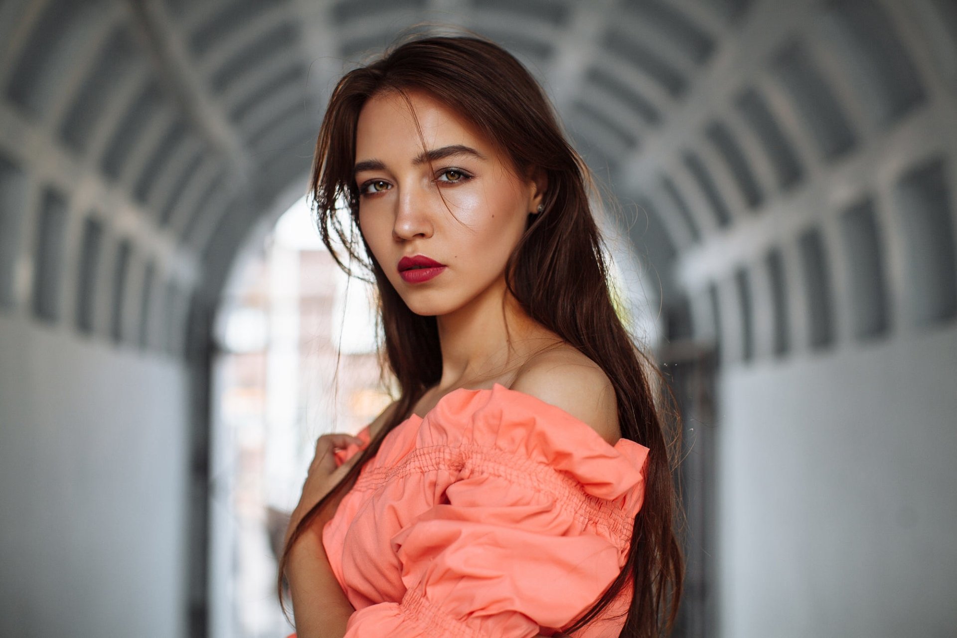 Download Long Hair Depth Of Field Lipstick Hazel Eyes Brunette Woman ...