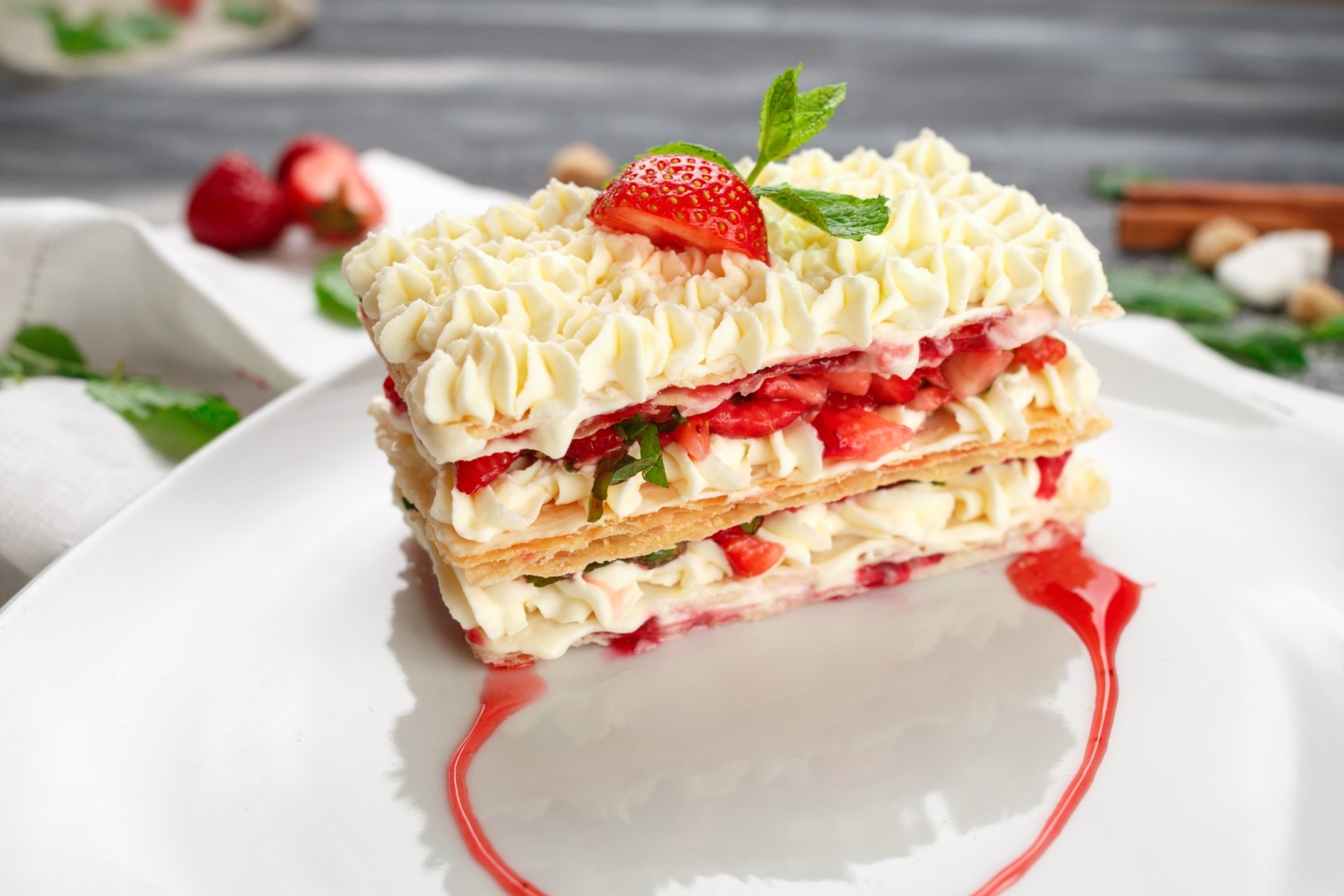 Strawberry Cream Delight: Decadent Pastry Dessert HD Wallpaper