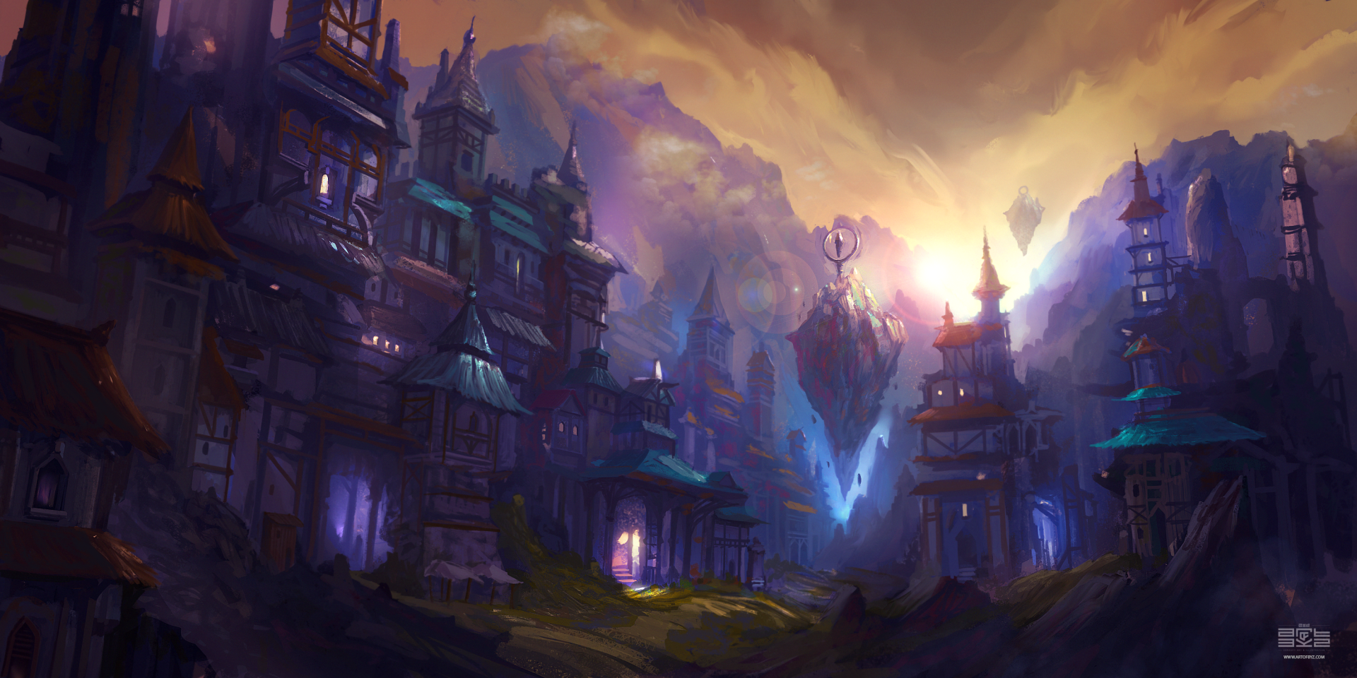 Download Floating Island House Building Fantasy City HD Wallpaper by ...