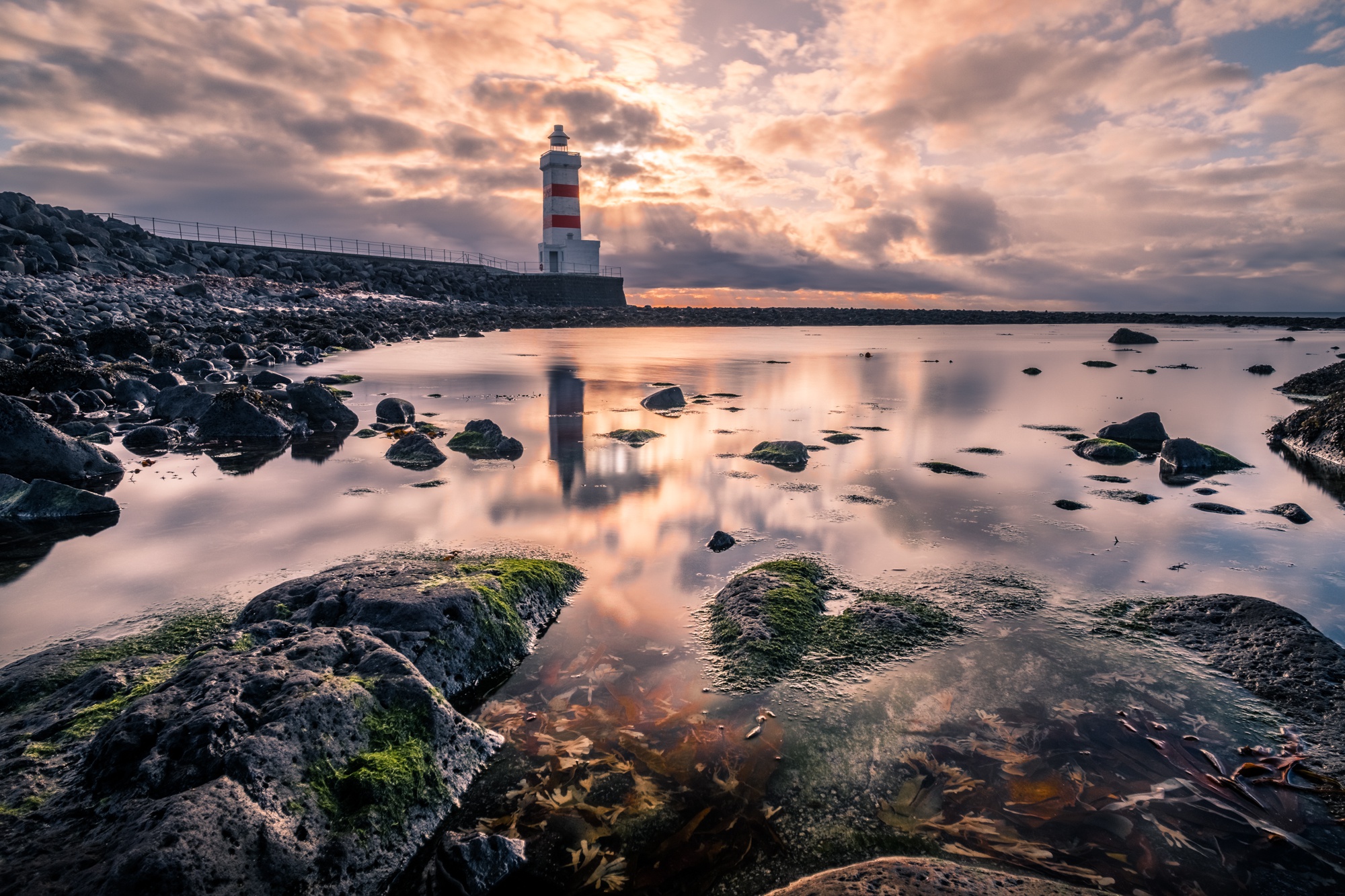 Lighthouse Reflection: Stunning Cloudscape HD Wallpaper