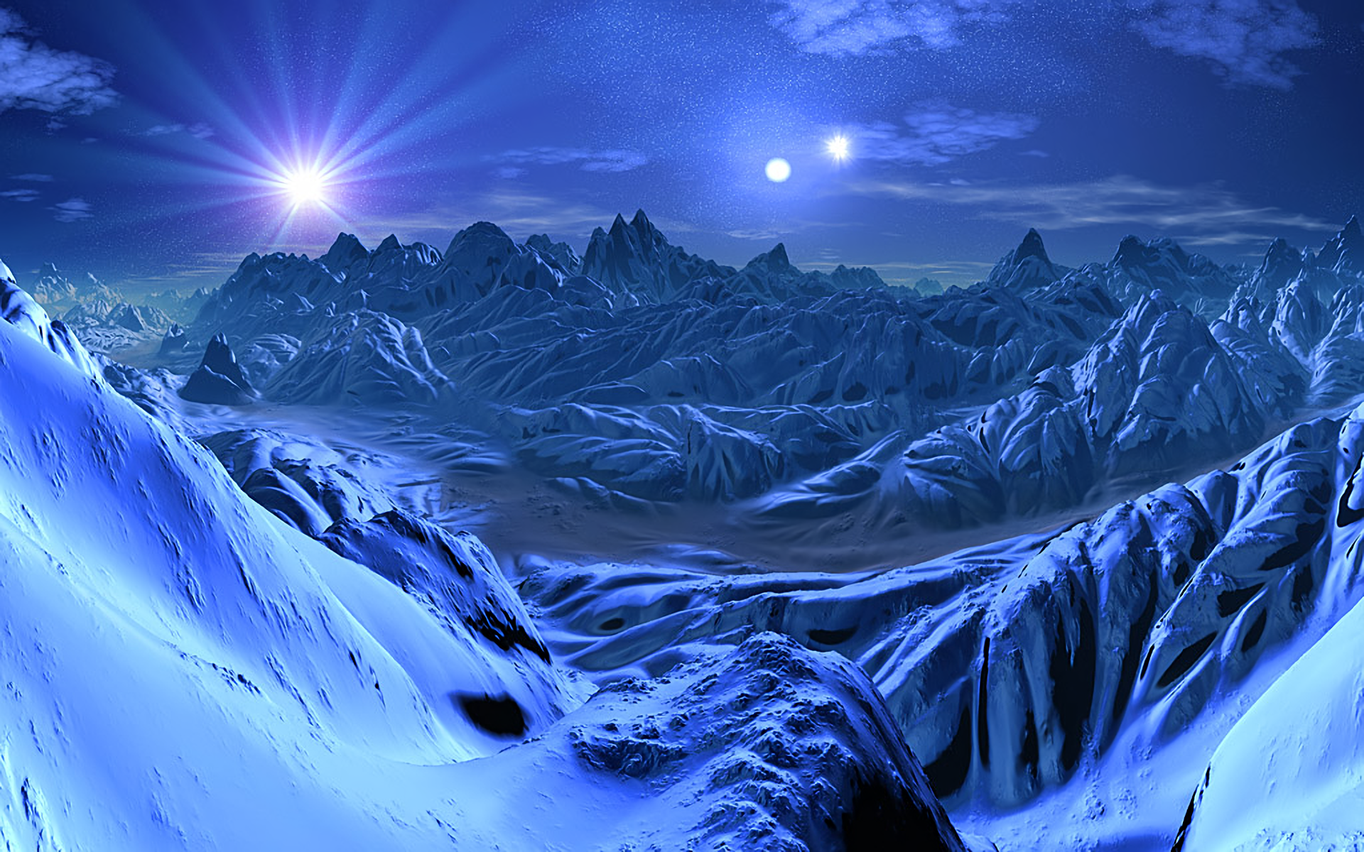 Winter Moonlit Peaks: Artistic Blue Snow HD Wallpaper