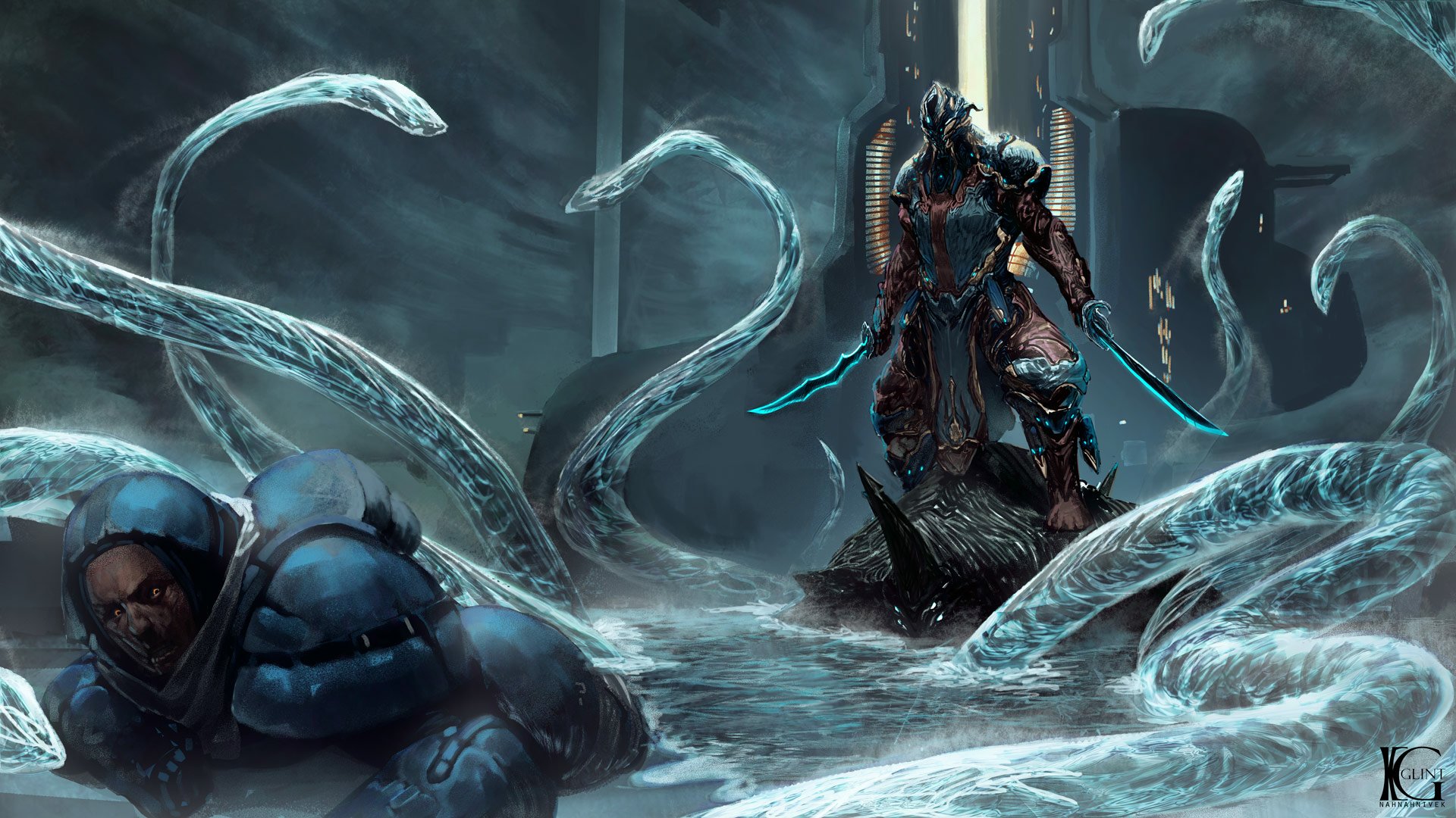 Warframe Warrior: Epic Sword Duel HD Wallpaper by Kevin Yeo