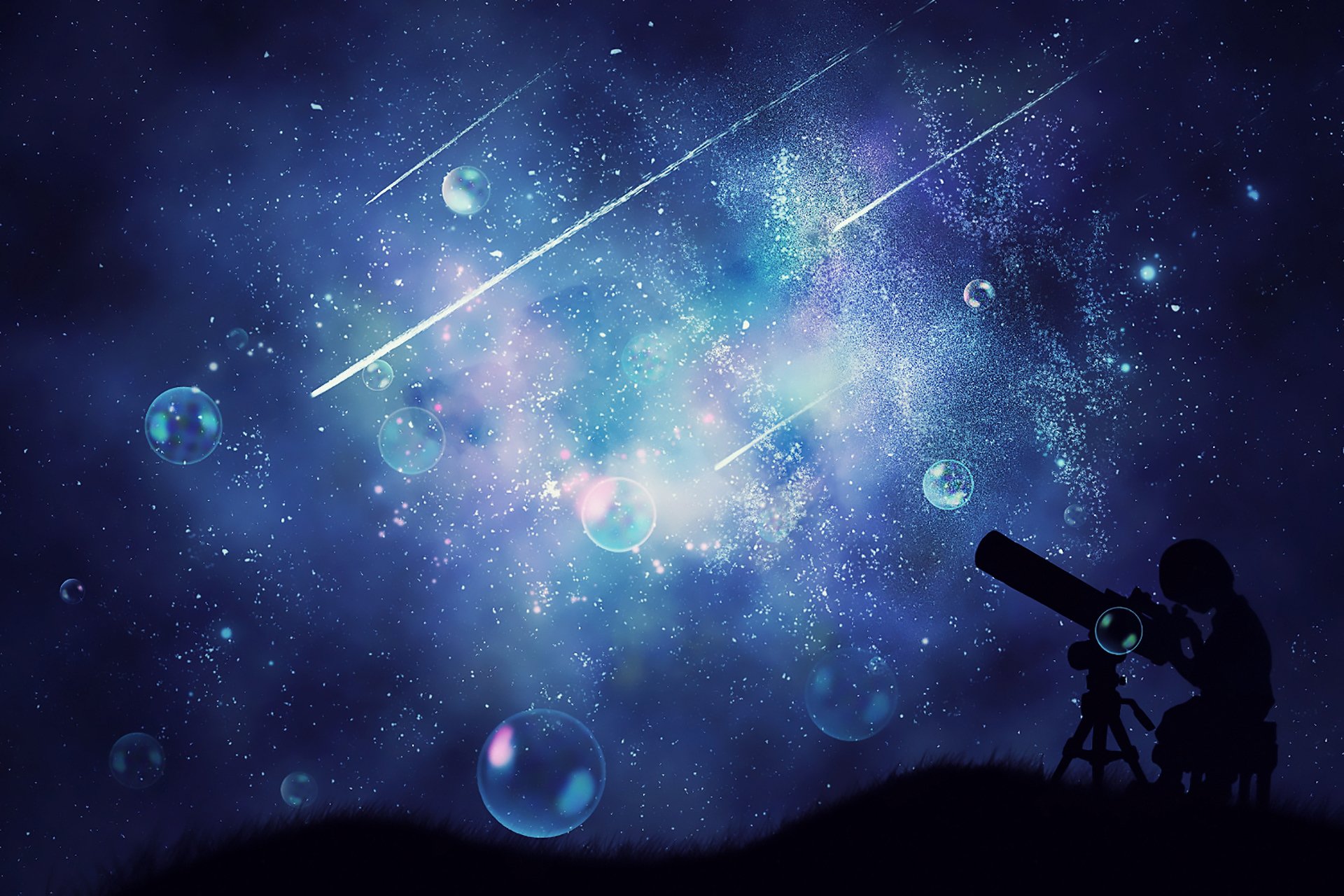 Anime Night Sky: Comets and Bubbles in Stunning HD Starry View by fal