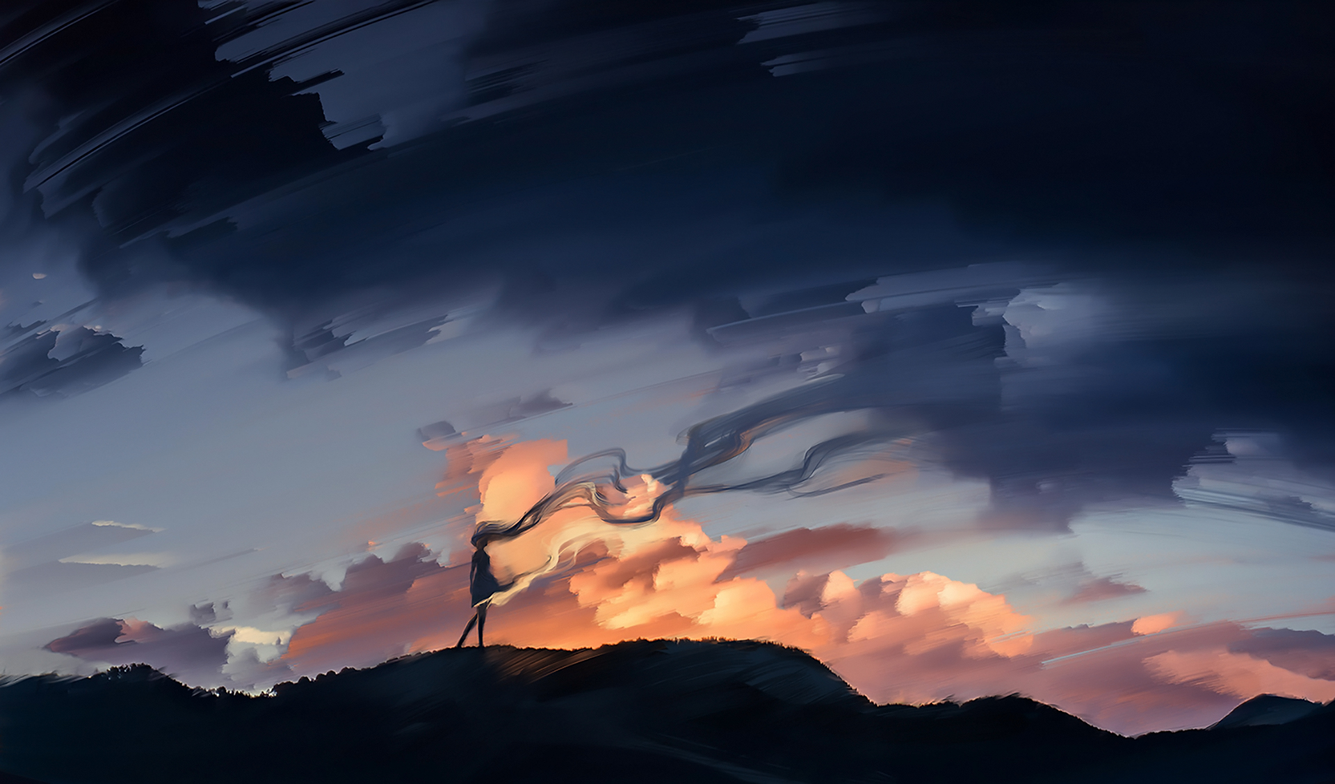 Anime Storm Sunset: HD Evening Clouds Original Wallpaper by Yuumei