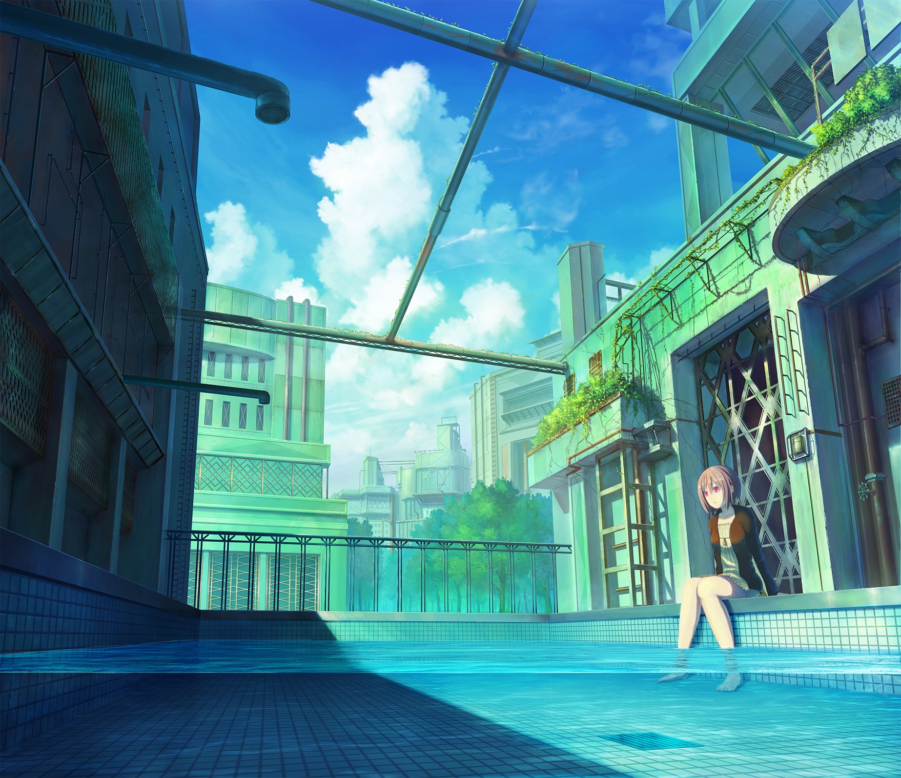 Sky Anime: City Poolside — Original HD Wallpaper | 1846x1594 ...
