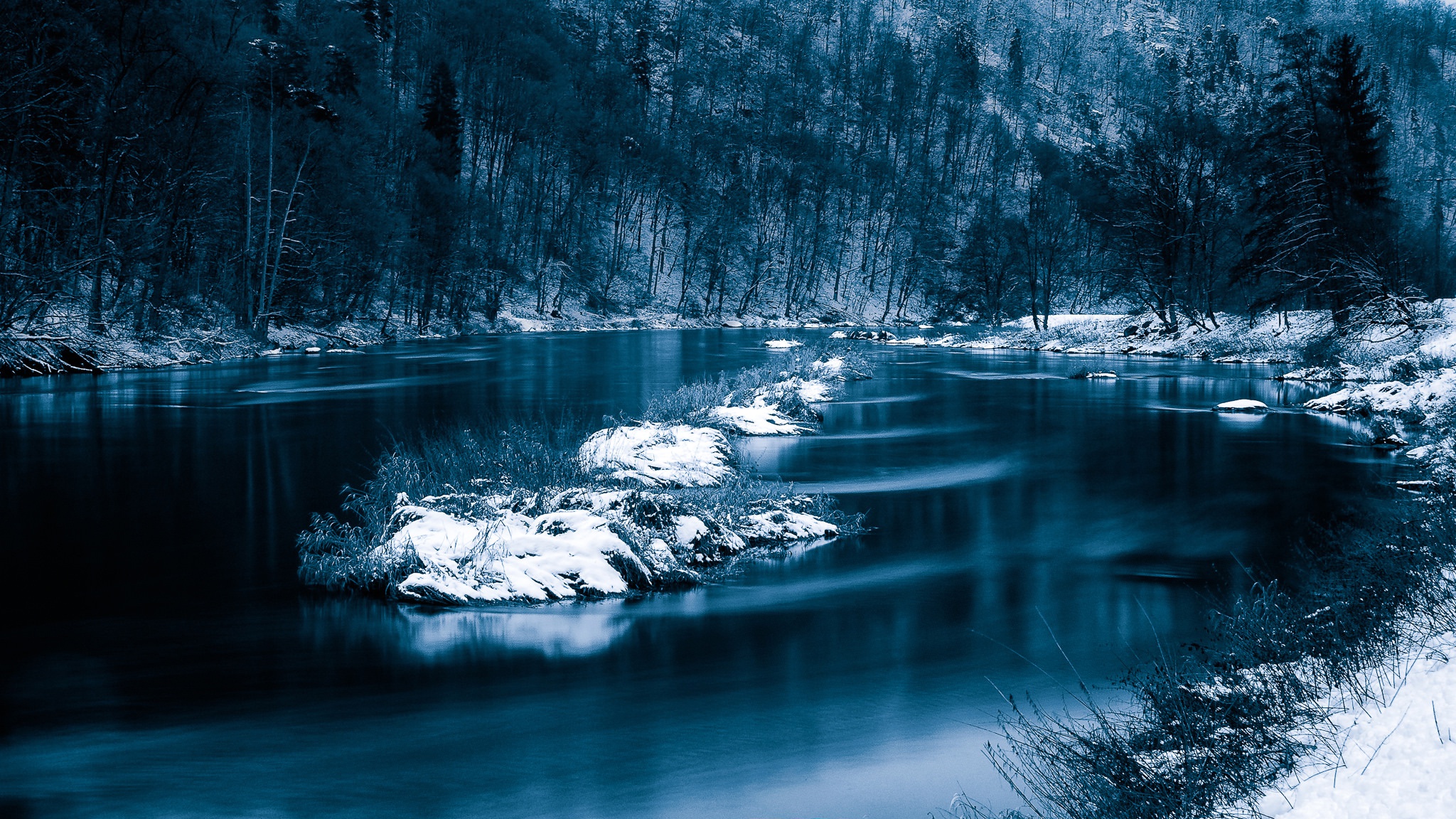 Landscape Snow River Wallpaper