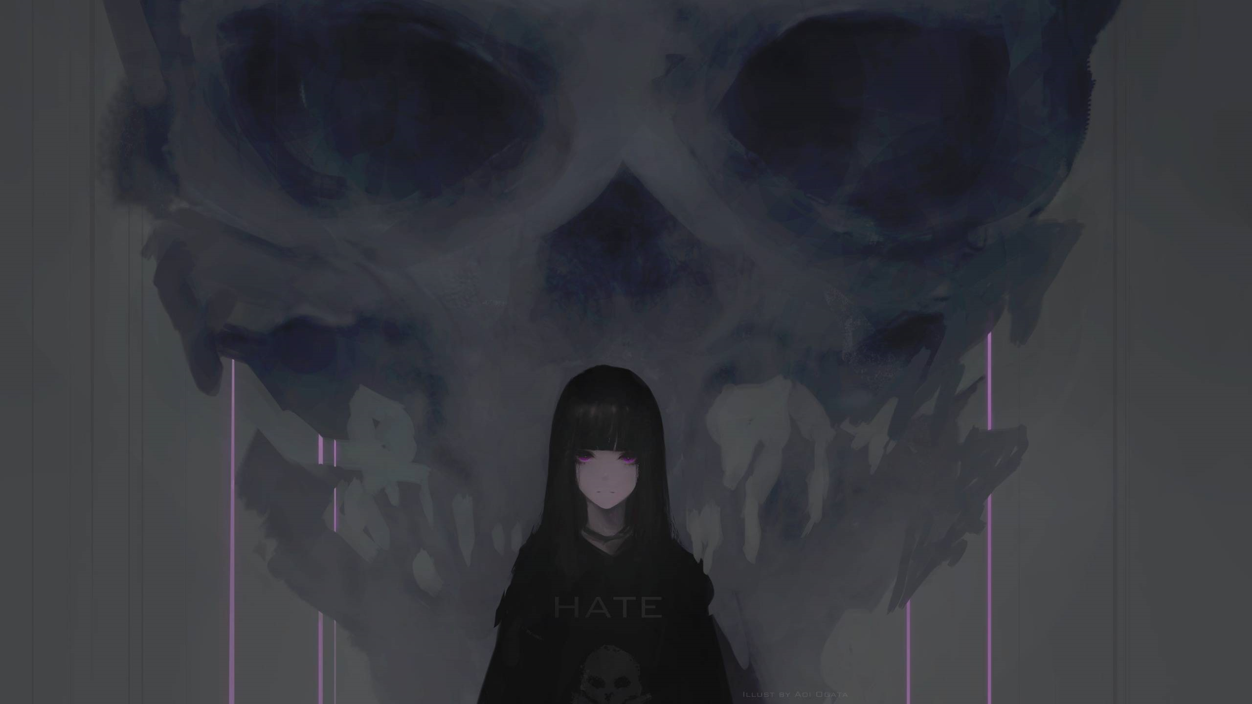 Enigmatic Skull and Anime Girl HD Wallpaper by Aoi Ogata
