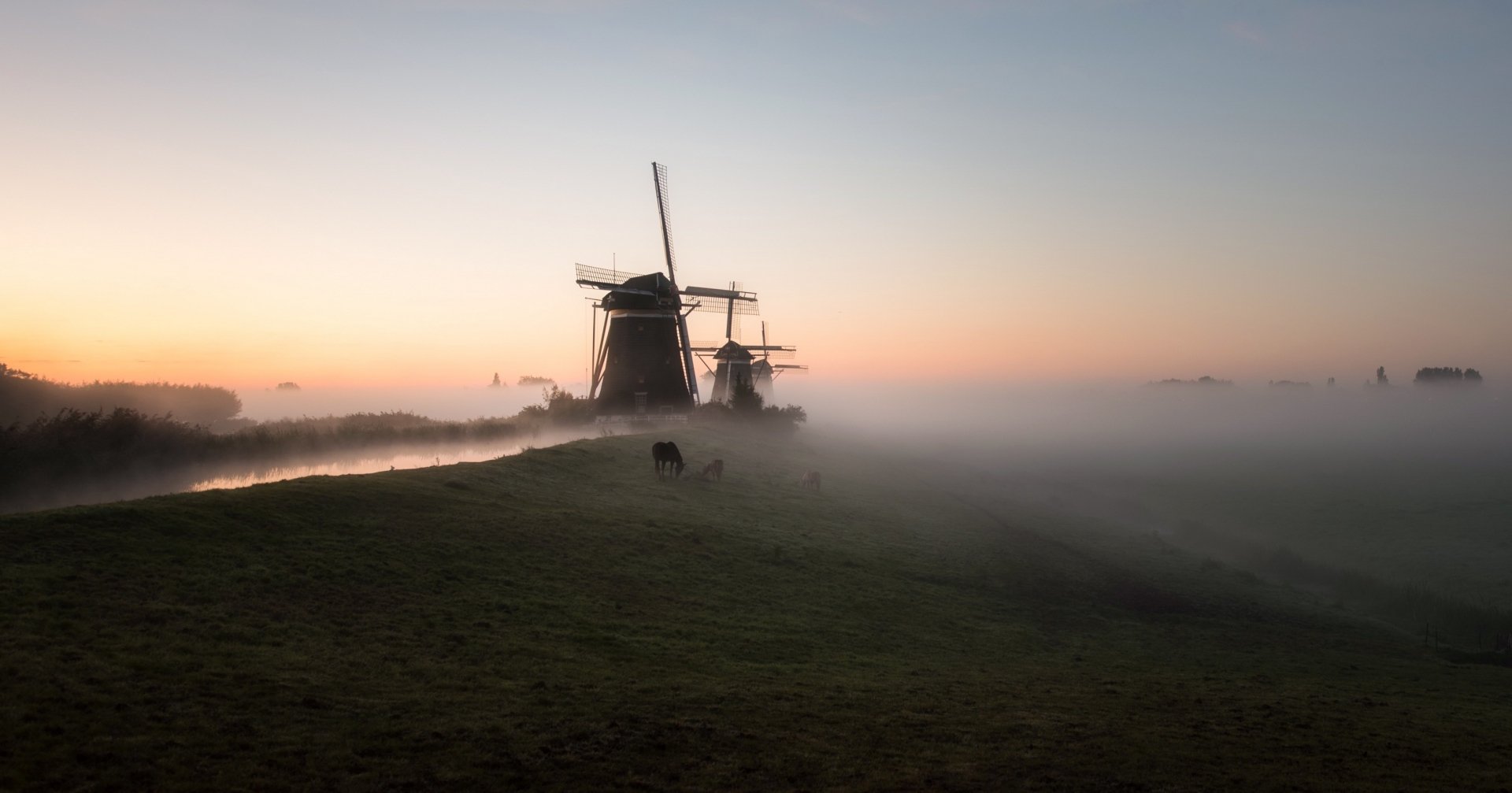 Download Building Fog Man Made Windmill HD Wallpaper
