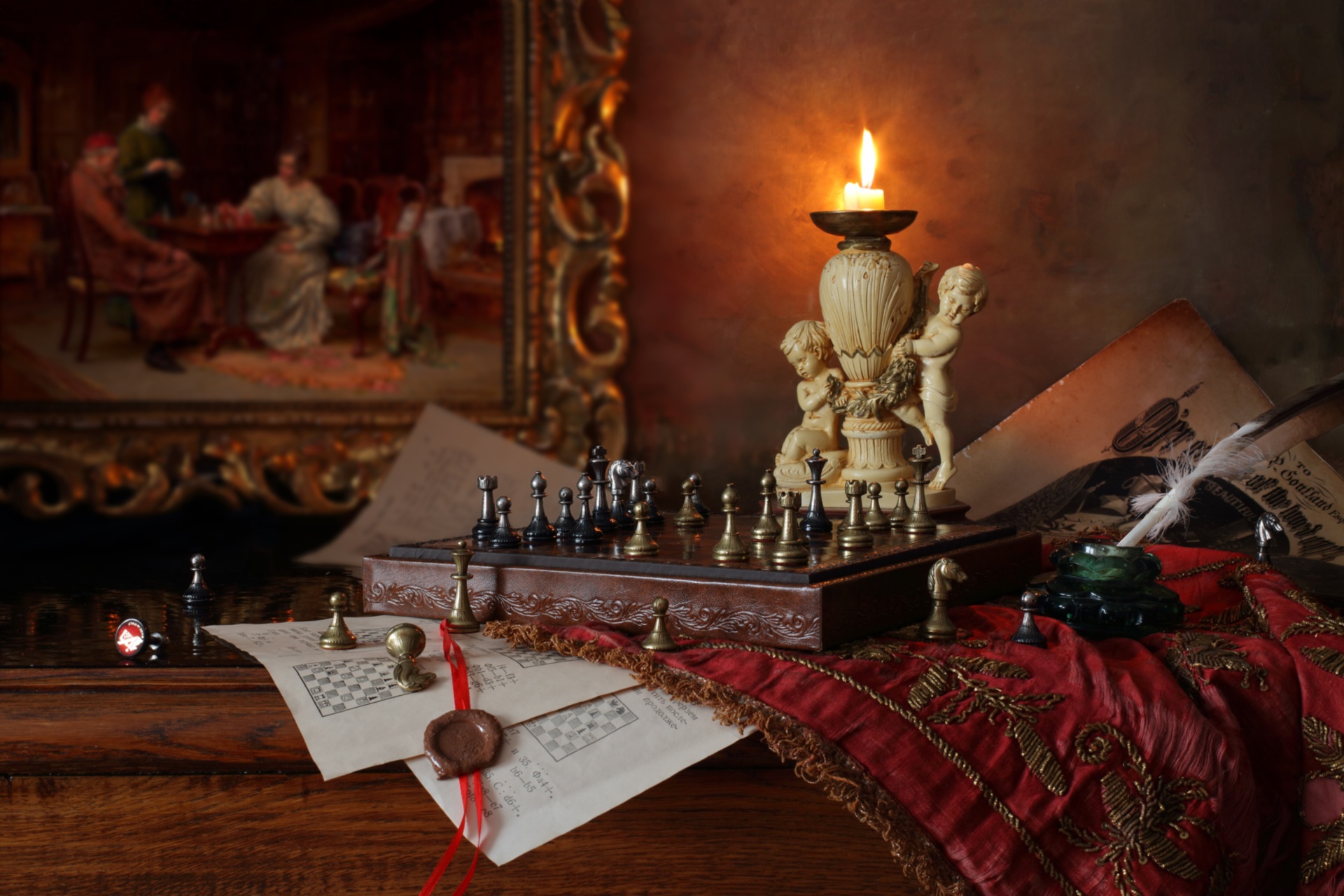 Download Still Life Candle Man Made Chess HD Wallpaper