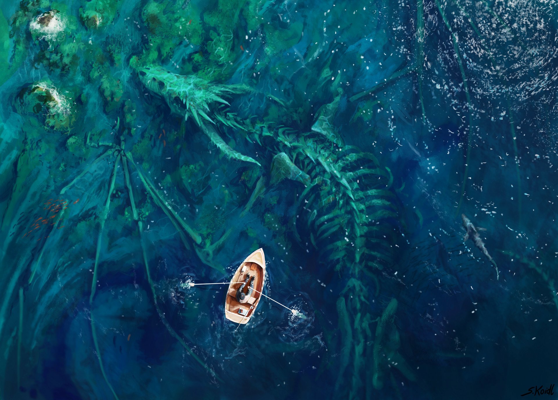 Dragon Beneath the Waves: Fantasy Boat HD Wallpaper by Stefan Koidl