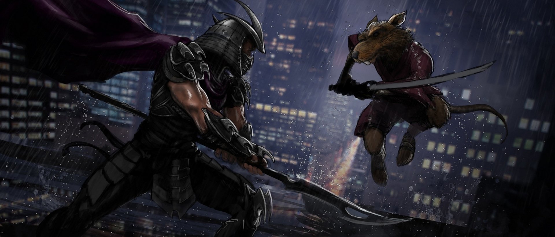 TMNT Night Clash: Splinter vs Shredder in Rain-Soaked City Battle HD ...