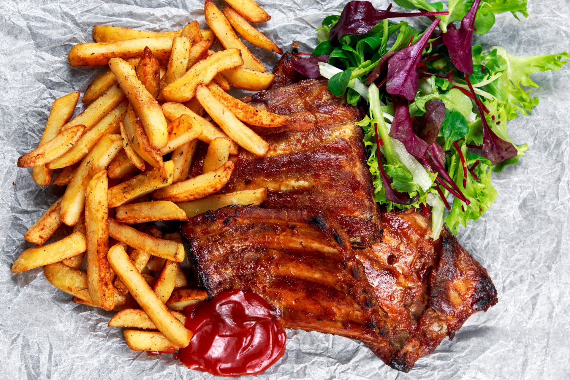 Download French Fries Meat Food Meal 4k Ultra HD Wallpaper