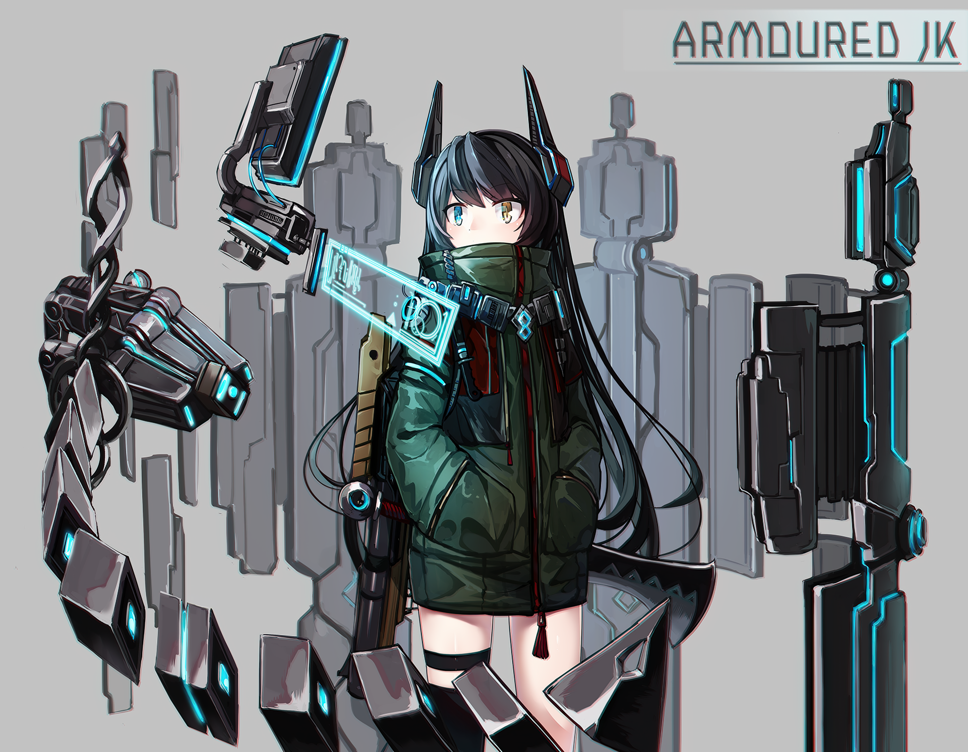 Cyber Sentinel: Anime Girl with Heterochromia and Futuristic Tech by 妖怪名取