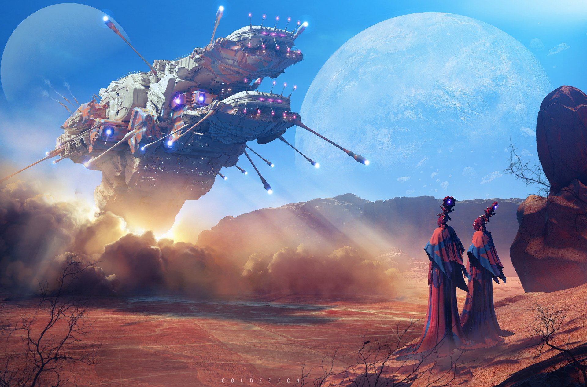 Alien Dust: Sci-Fi Spaceship Over a Mysterious Planet HD Wallpaper by ...