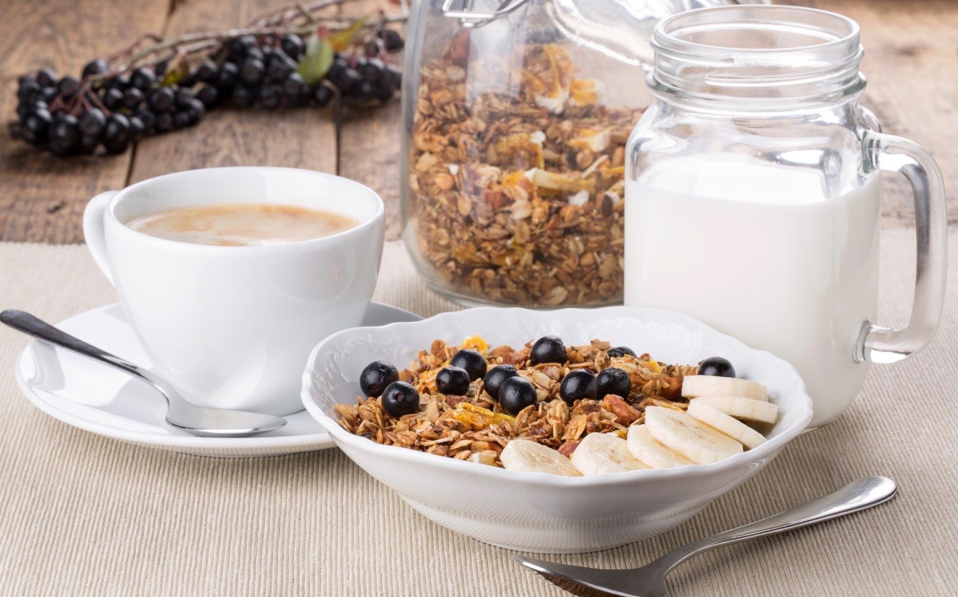 Breakfast Bliss: Milk, Muesli & Coffee HD Still Life Wallpaper