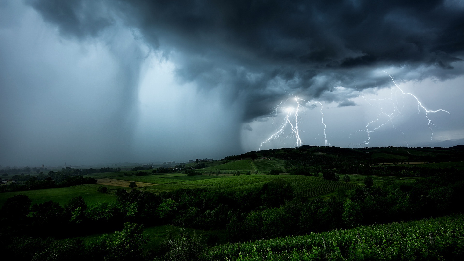HD Lightning Storm Over Lush Landscape | Nature Photography