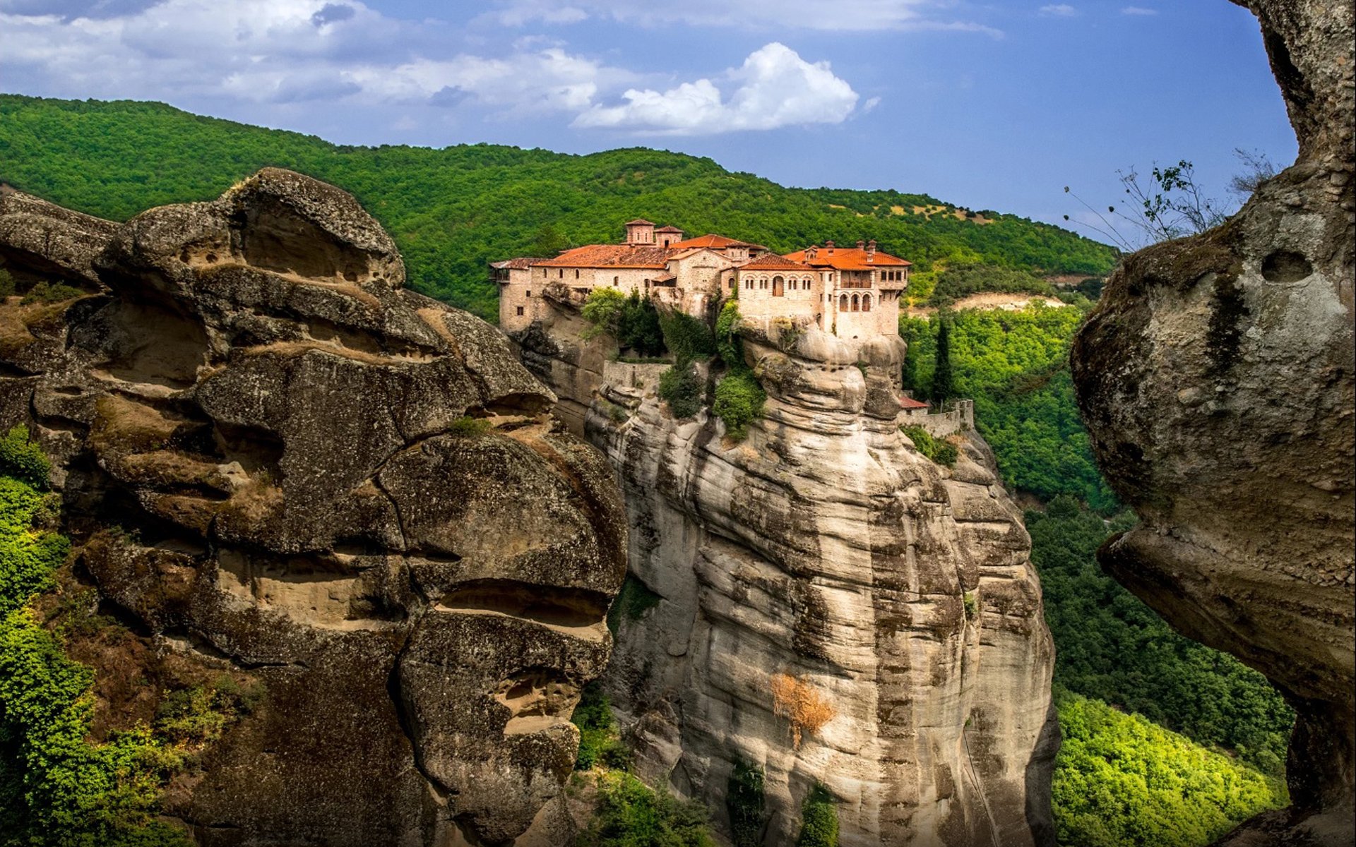 Download Monastery Greece Religious Meteora HD Wallpaper