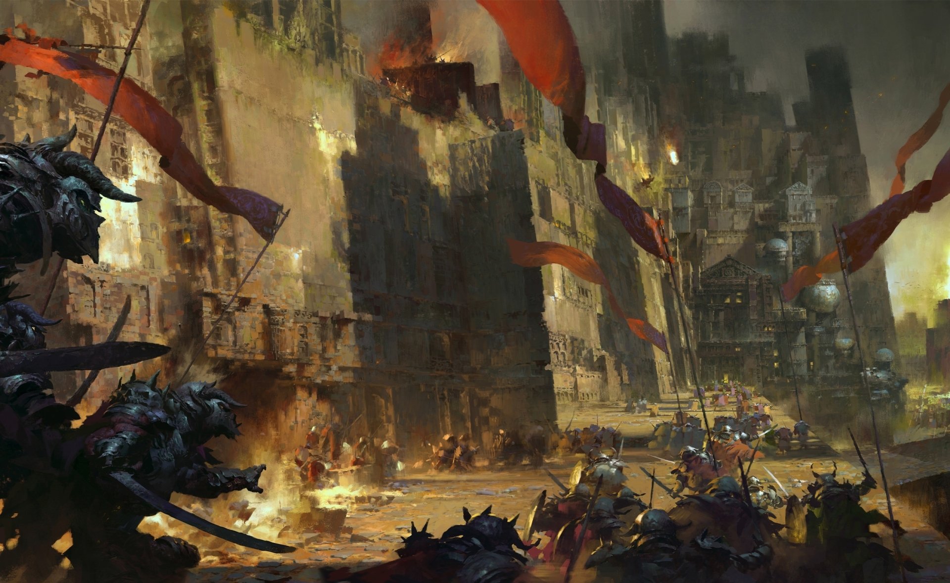 Epic Fantasy Battle: Warriors Storm the Castle Under Banners by Ruan Jia