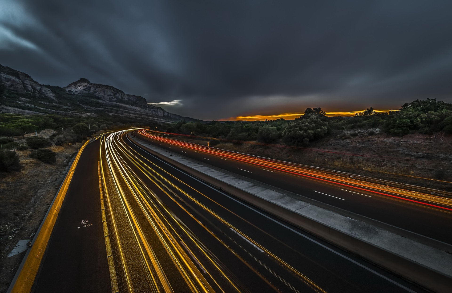 Download Highway Road Light Night Photography Time Lapse HD Wallpaper
