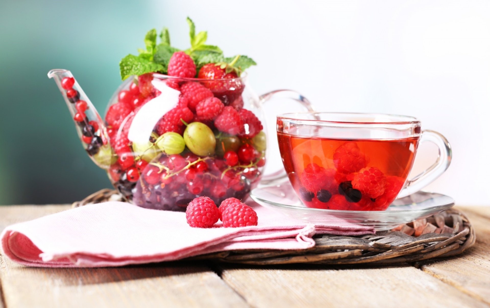 Download Raspberry Berry Fruit Cup Teacup Food Tea HD Wallpaper