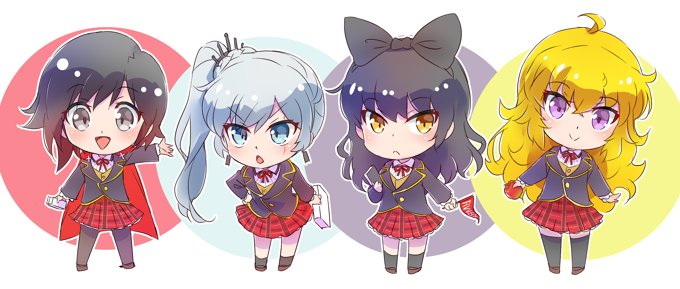 Chibi RWBY Squad: Ruby, Weiss, Blake & Yang HD Anime Wallpaper by いえすぱ
