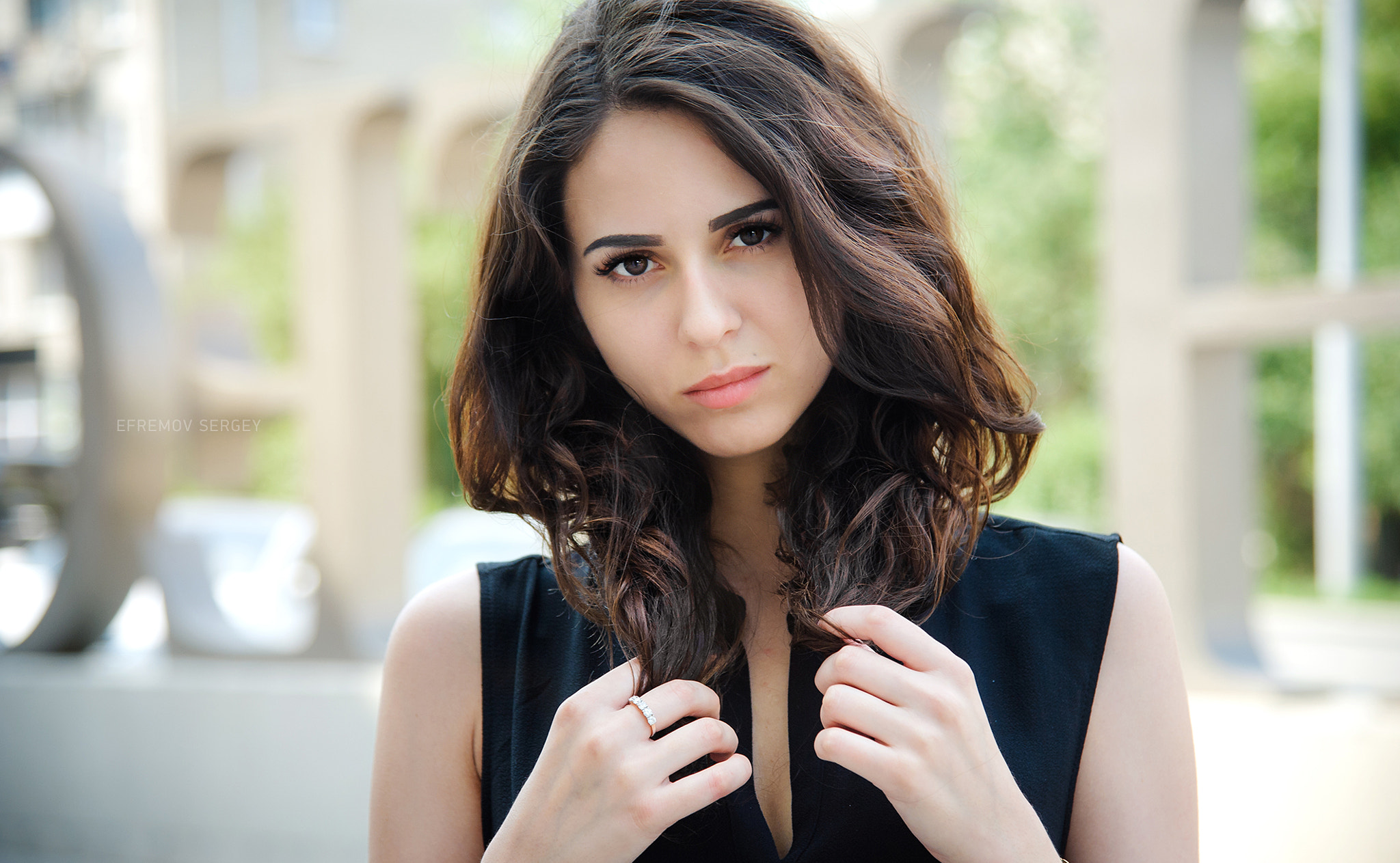 Download Brown Eyes Face Brunette Woman Model HD Wallpaper