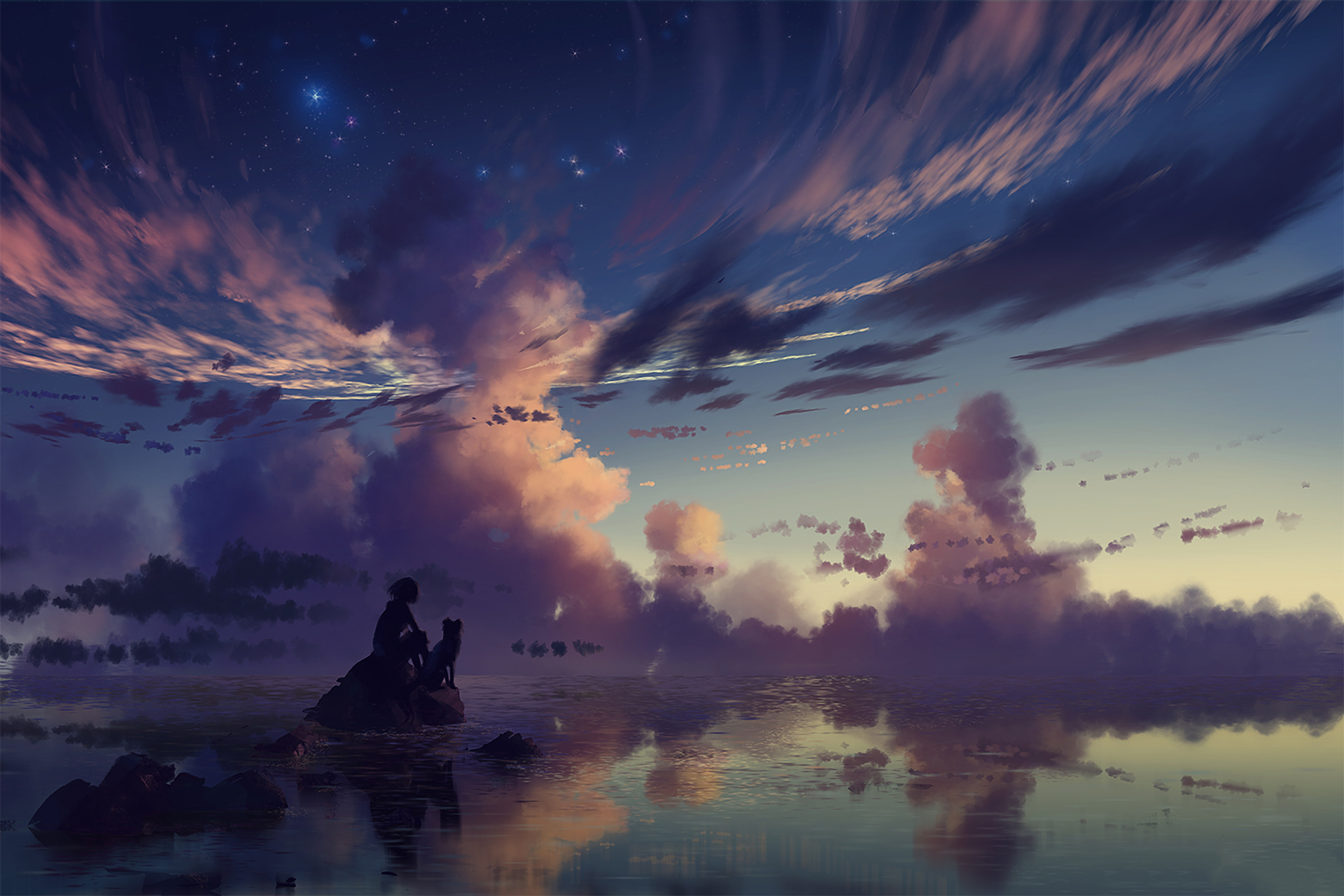 Serene Sunset - Original Anime HD Wallpaper by Wenqing Yan