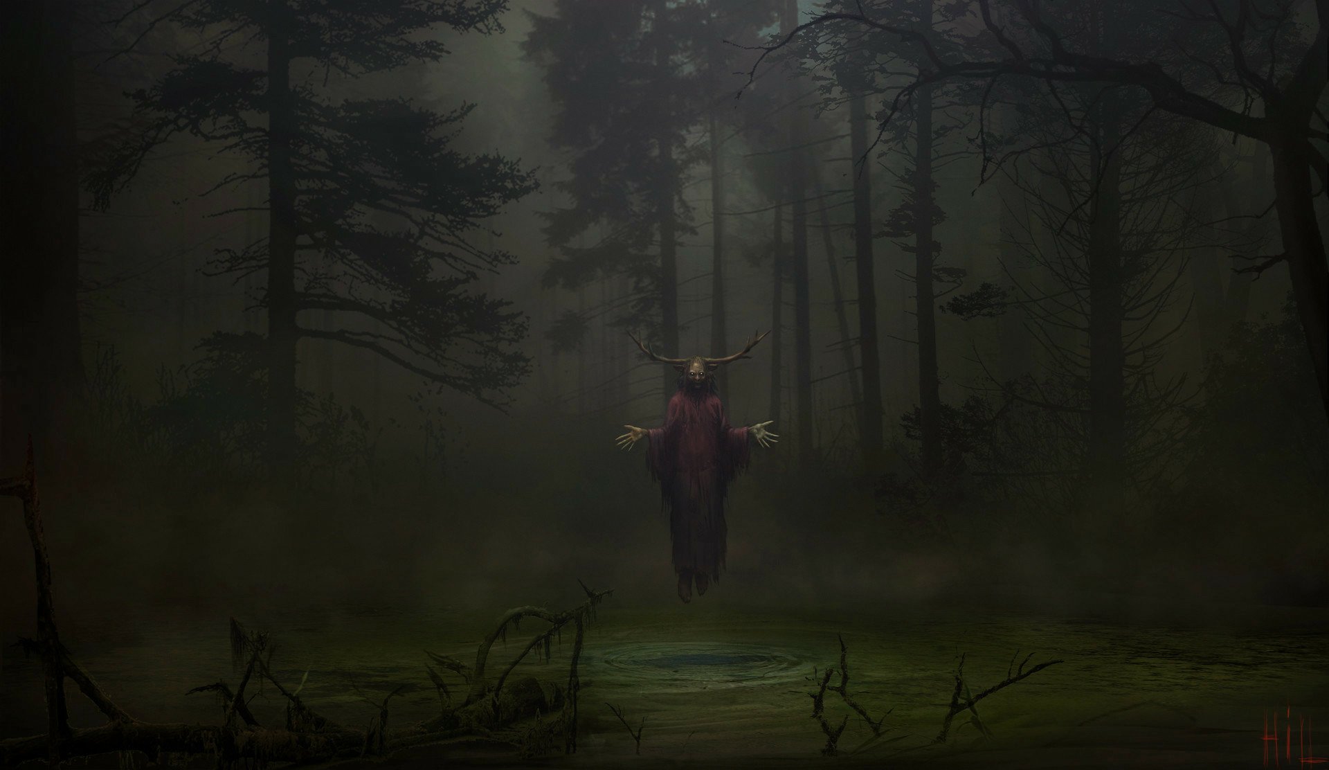 Download Forest Fog Horns Dark Creature HD Wallpaper by H-i-ll