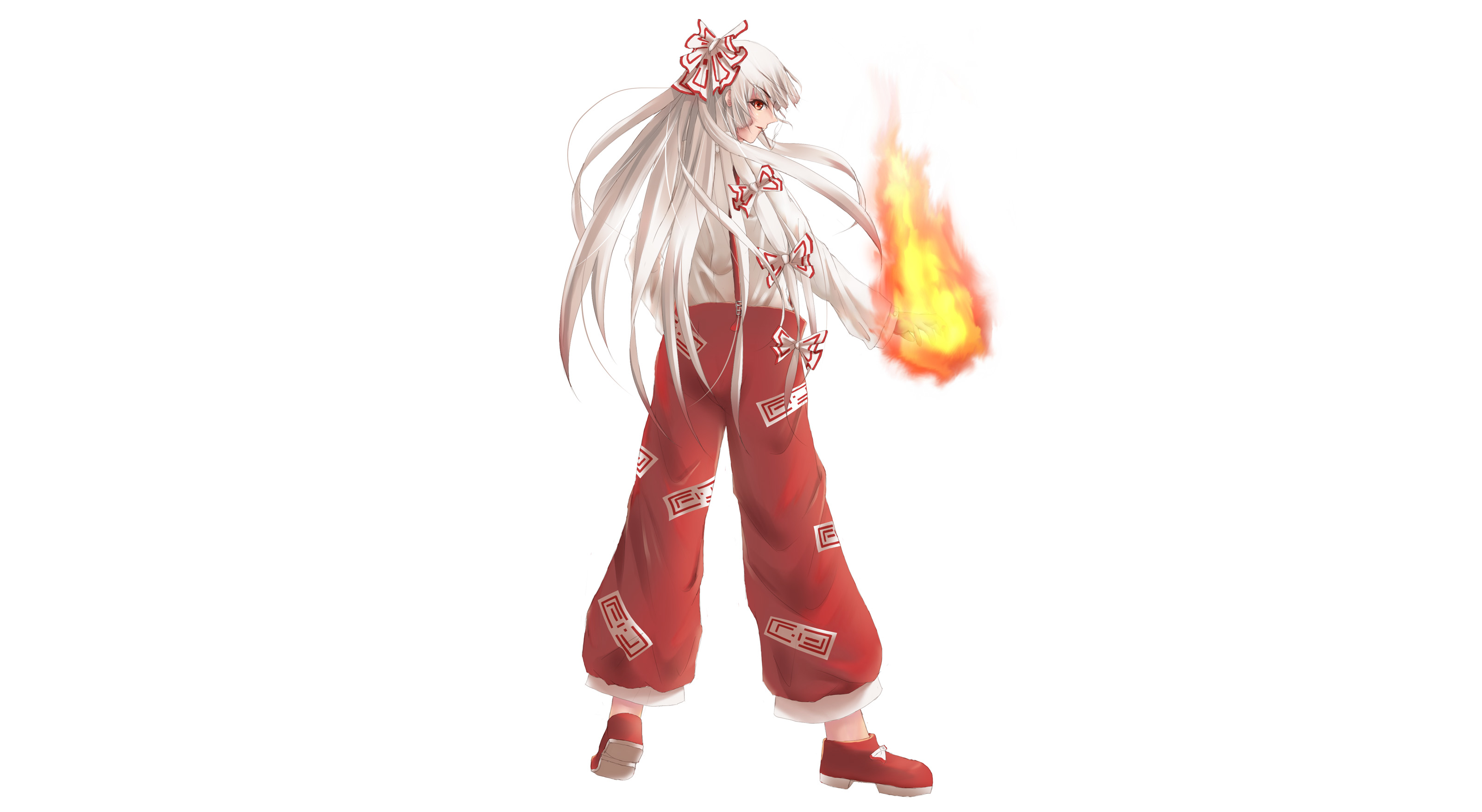 Download Shoe Long Hair Red Eyes White Hair Fire Fujiwara No Mokou ...