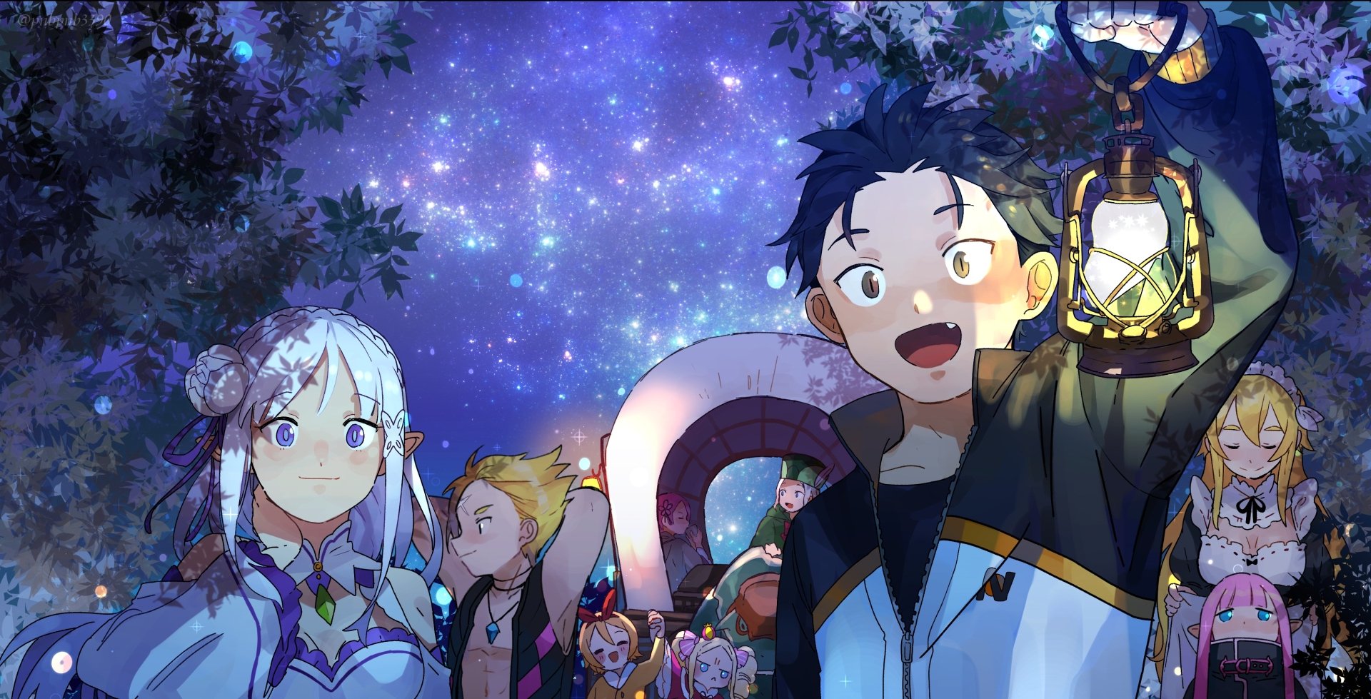 Re:Zero HD Wallpaper – Subaru & Friends Under the Starry Night Sky by ...