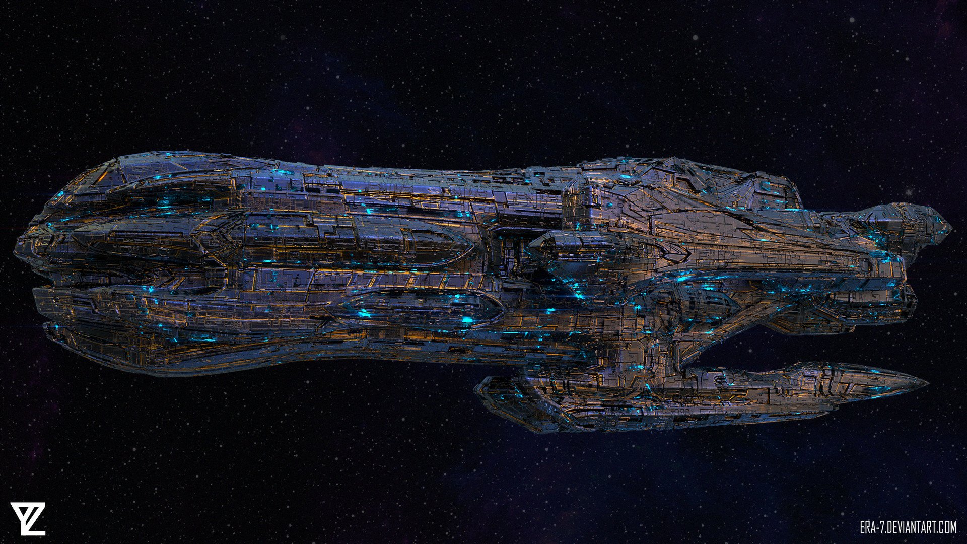 Epic Sci-Fi Spaceship HD Wallpaper: Journey Beyond the Stars by Yuliya Zabelina