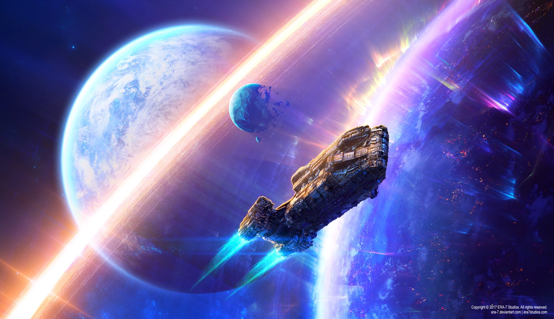 Epic Sci-Fi Spaceship HD Wallpaper: Journey Through the Cosmos by Yuliya Zabelina