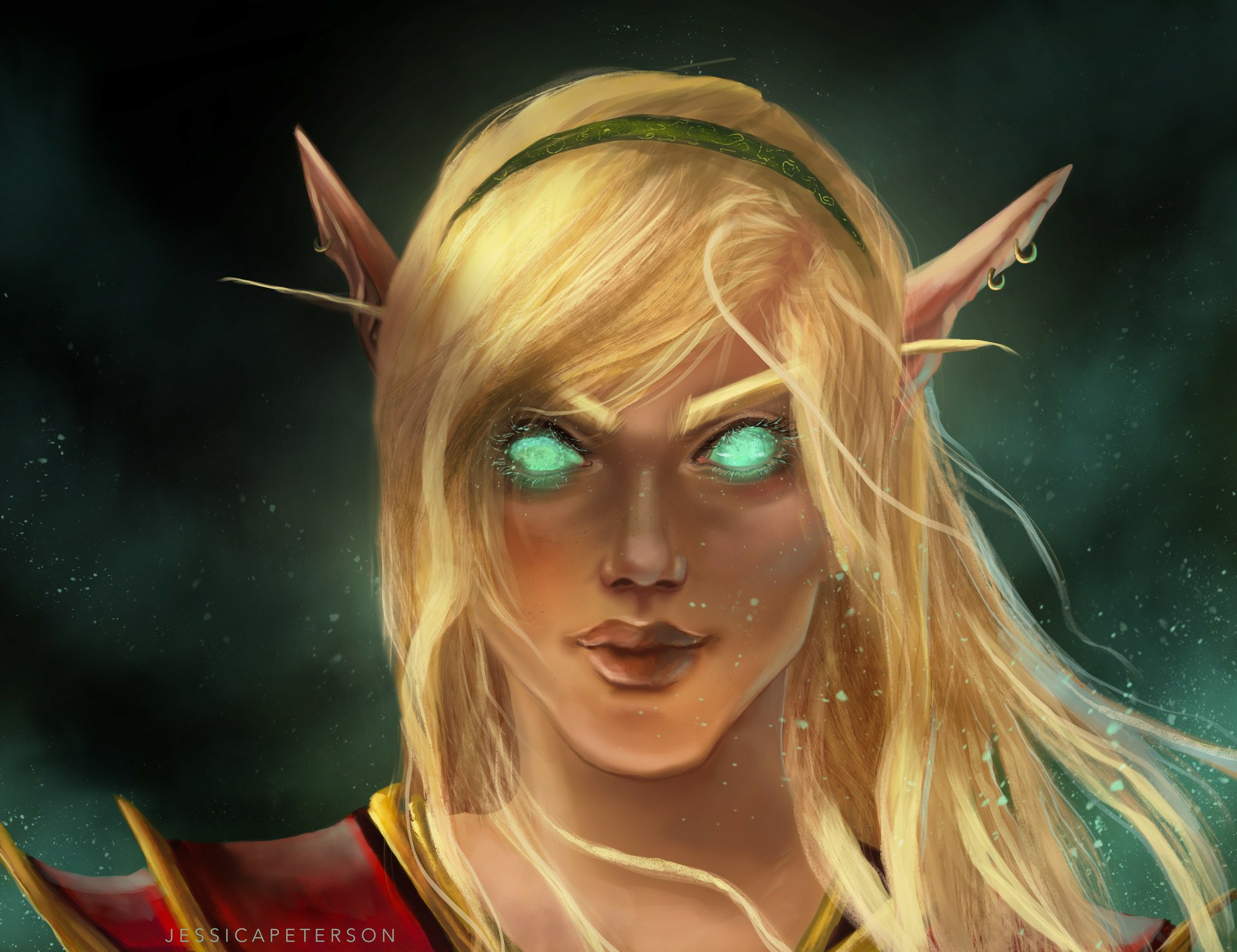 Download Pointed Ears Blonde Glowing Eyes Face Fantasy Elf HD Wallpaper ...