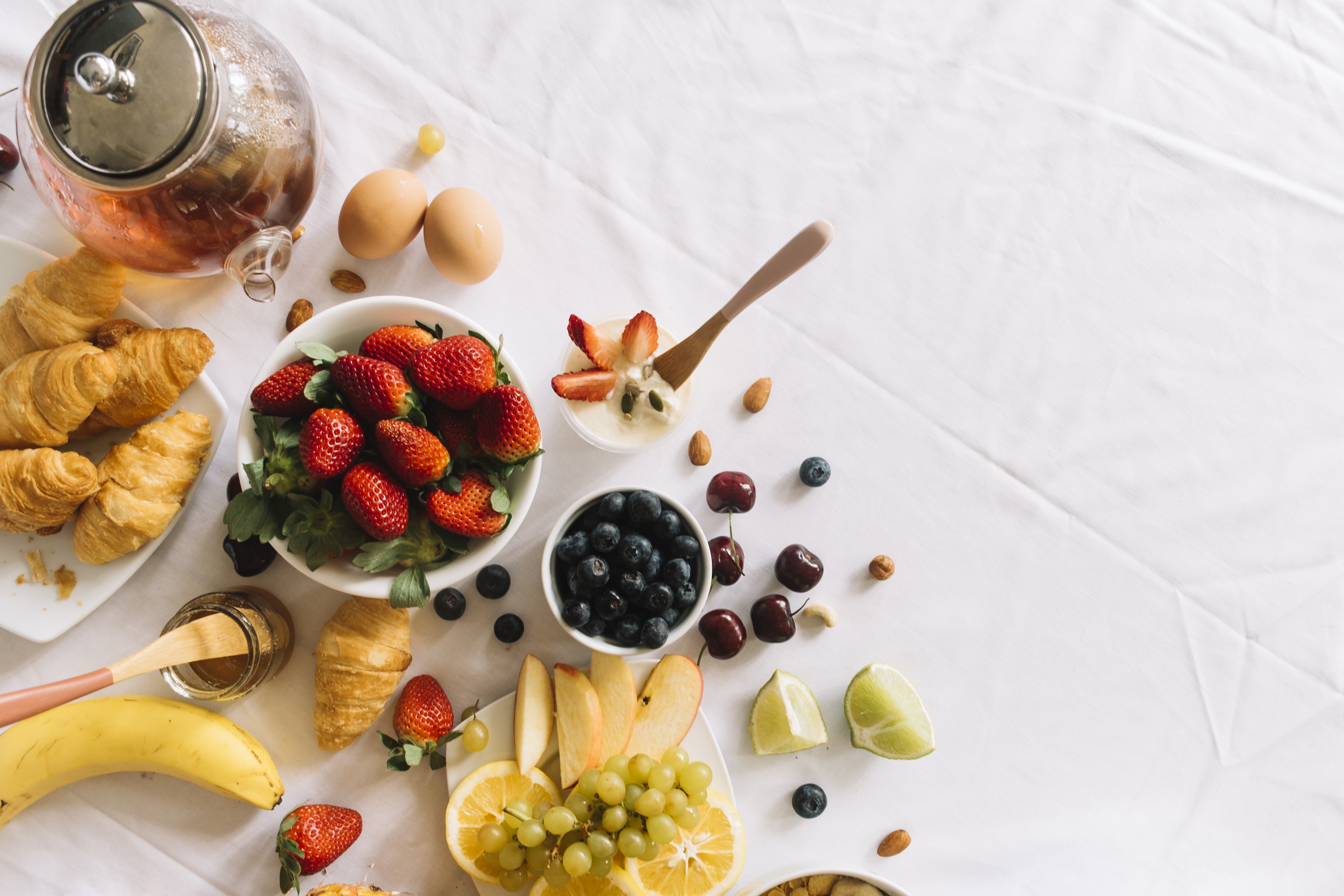 Download Croissant Fruit Still Life Food Breakfast 4k Ultra HD Wallpaper