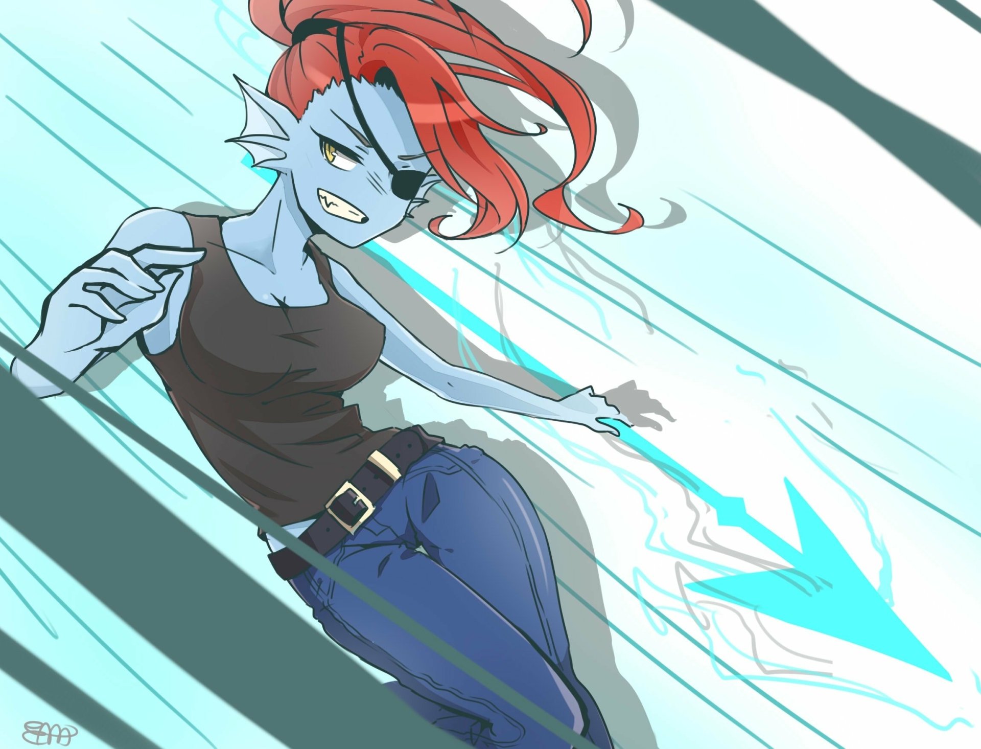 Undyne (Undertale) - Eye-Patch Spear Charge HD Wallpaper