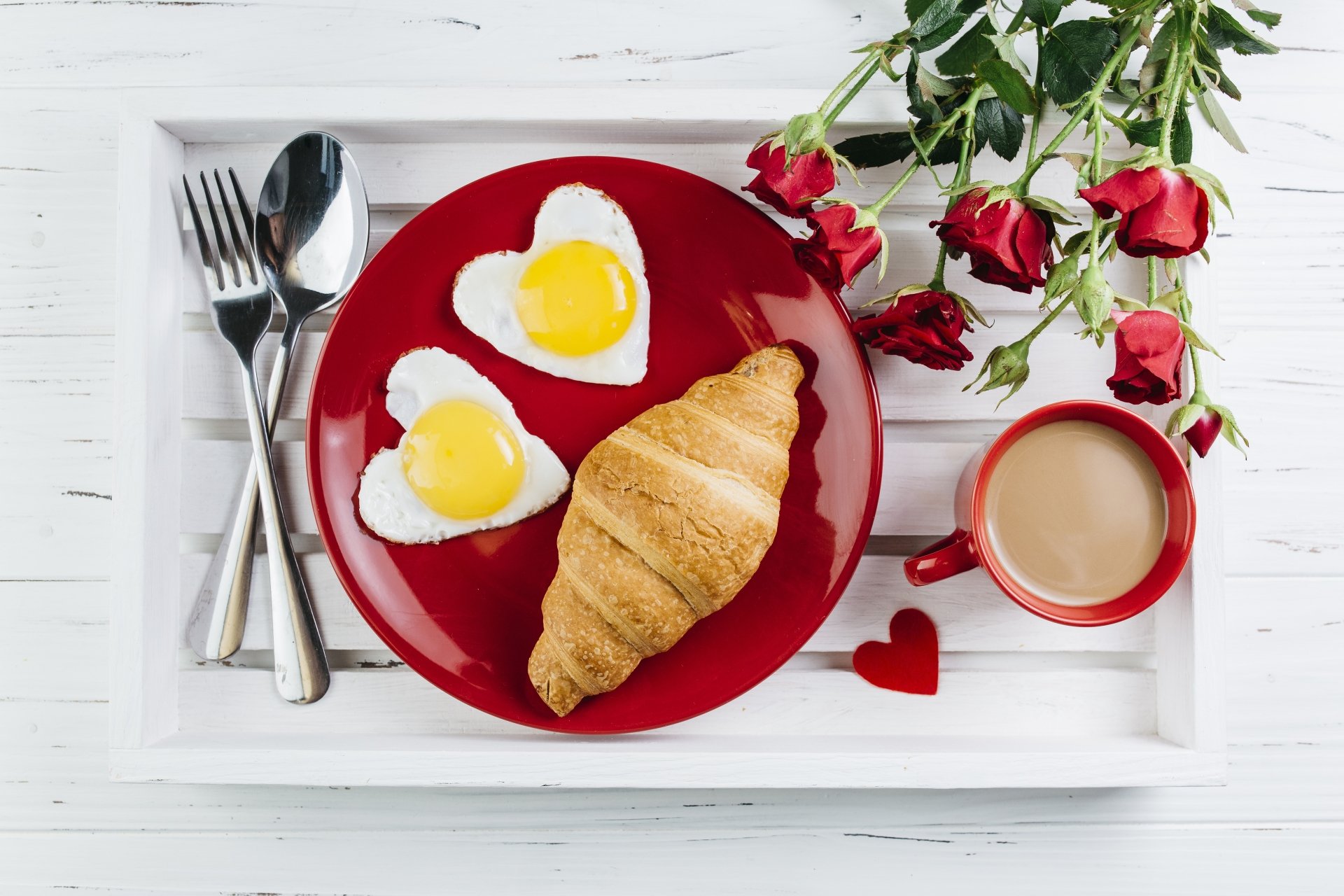 Download Still Life Coffee Heart-shaped Egg Croissant Food Breakfast 4k ...
