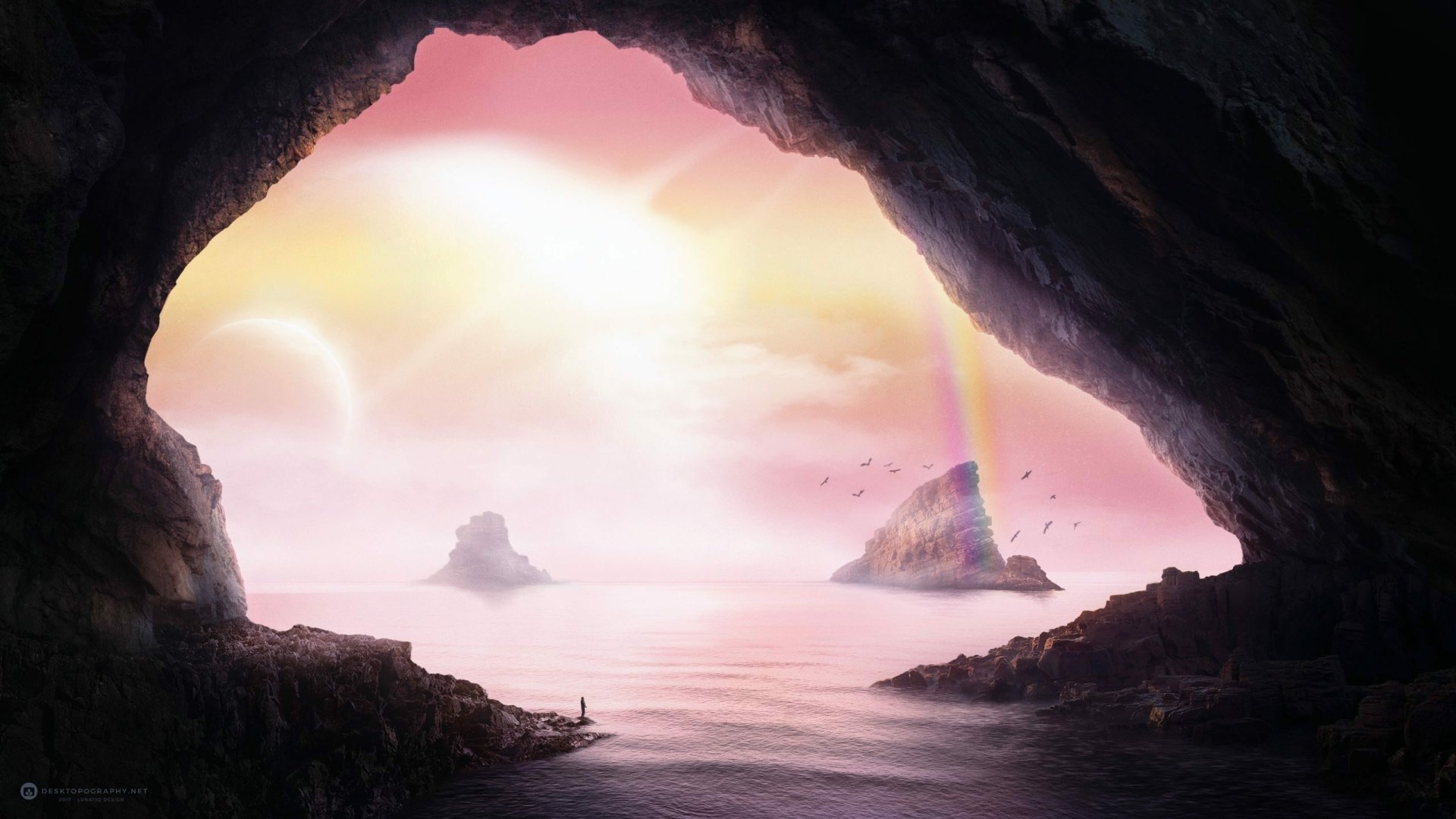 Download Water Sunrise Rainbow Sci Fi Artistic Desktopography HD ...