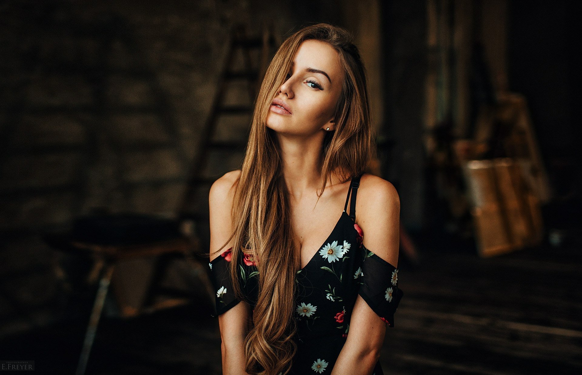 Download Brown Eyes Brunette Long Hair Woman Model HD Wallpaper by ...