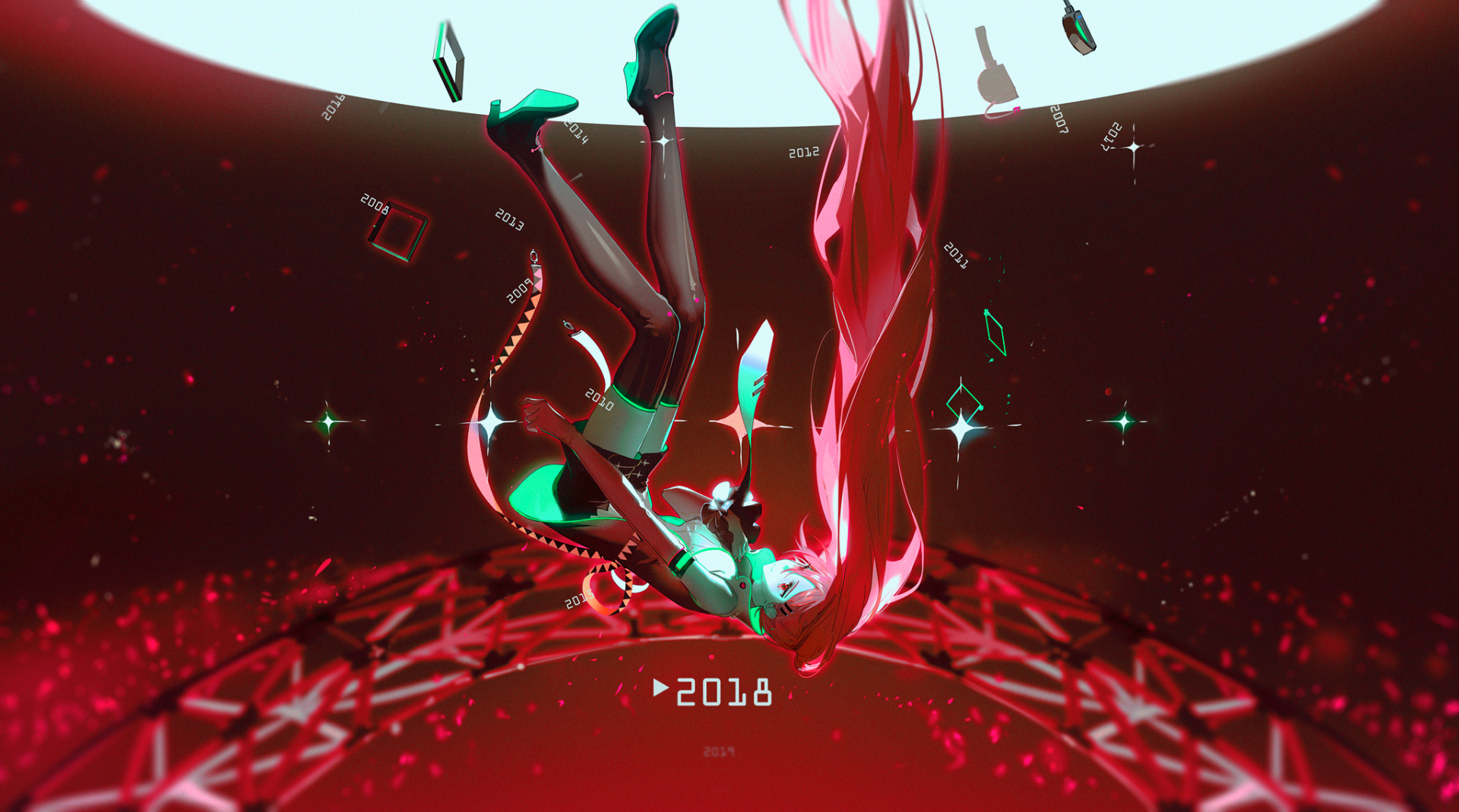 Download Red Dress Red Hair Hatsune Miku Anime Vocaloid HD Wallpaper by ...